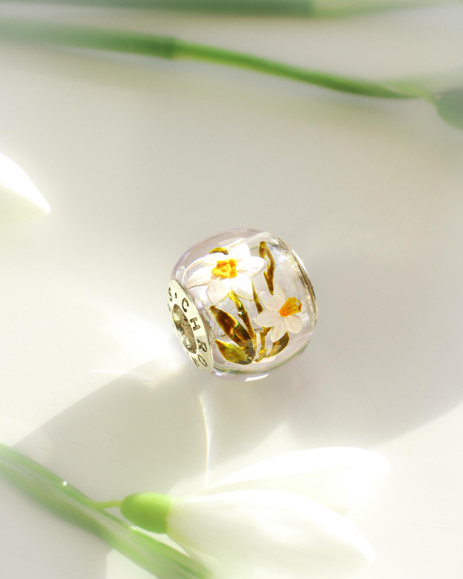 Charm “white Daffodils” by Chronicles, Charm for European Style ...