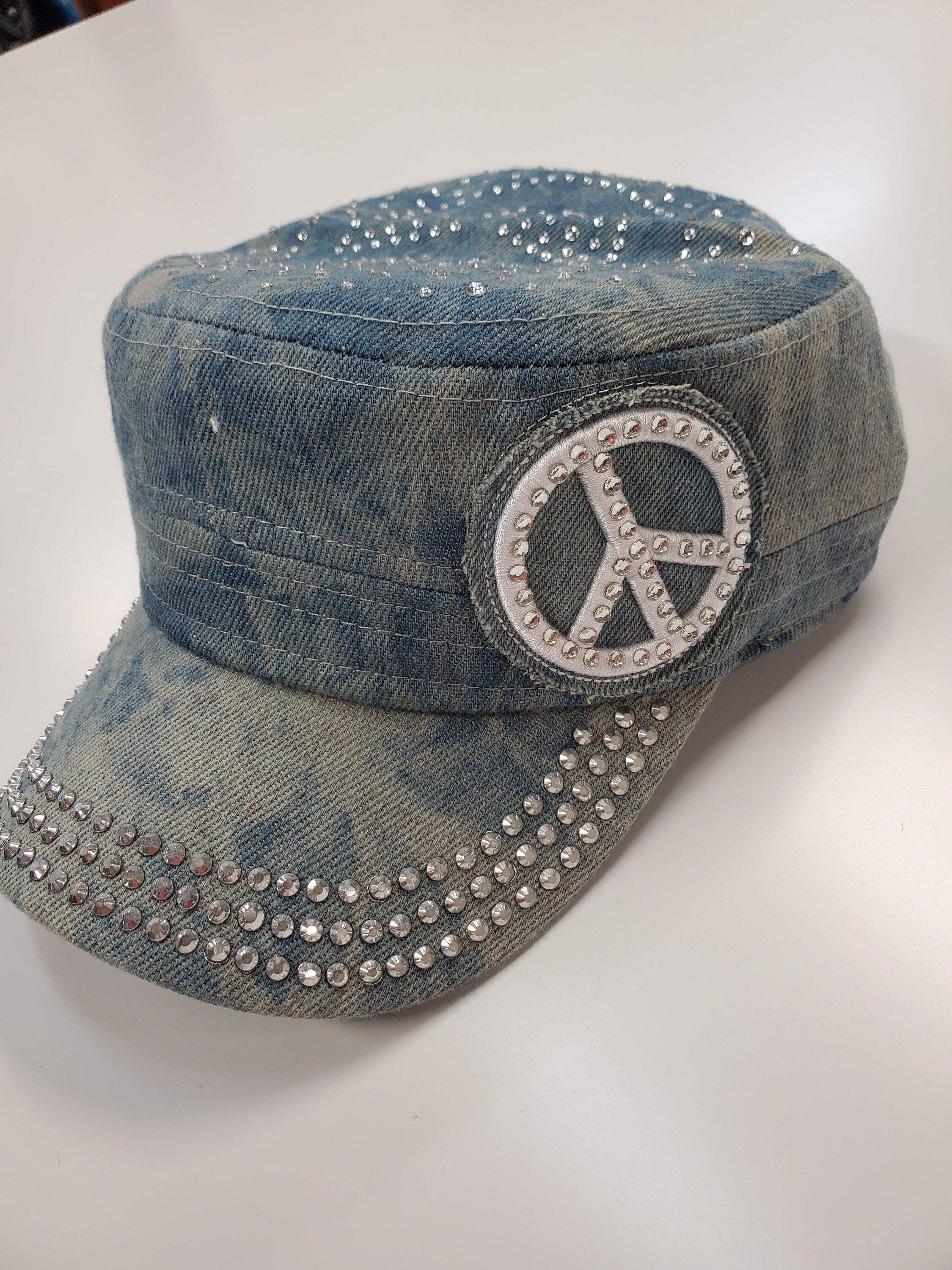 Cadet Cap With Rhinestone Peace Sign - Etsy