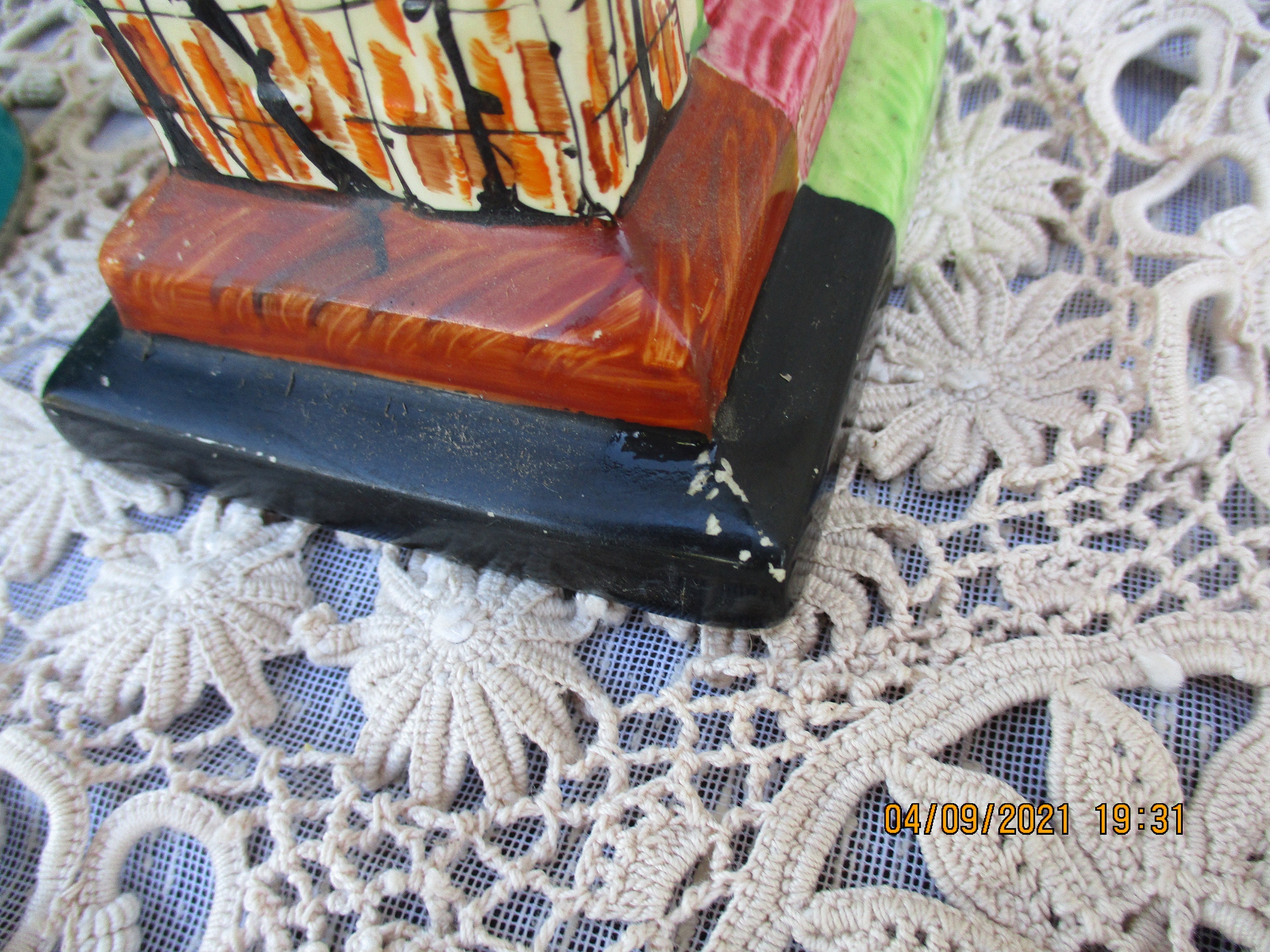 Extremely Rare MYOTT Art Deco Double Pattern Castle Vase. 3 Sides Blue ...