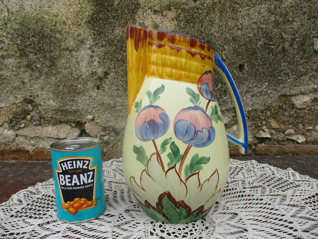 Large BESWICK Art Deco Jug. Handcraft No. 119. Floral Pattern. Ceramic ...