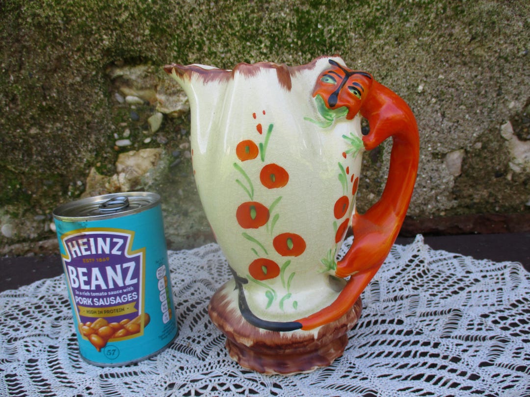 Unusual Rare Art Deco Dragon/devil Handled Jug. Ceramic, Hand Painted ...