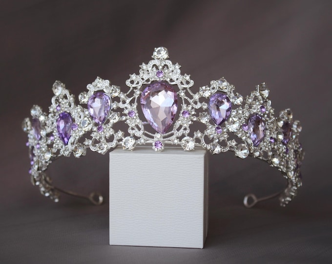 Purple Tiara, Lavender Crown, Silver Tiara, Crystal Crown, Purple ...