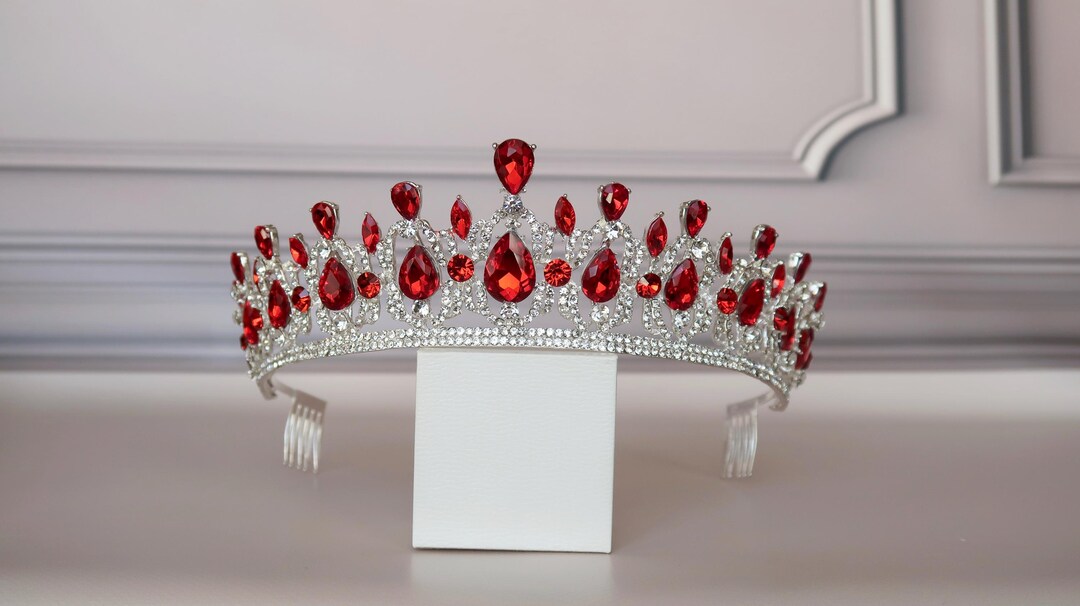 Red Tiara, Silver Tiara, Red Headpiece, Ruby Red Tiara, Crystal Tiara ...