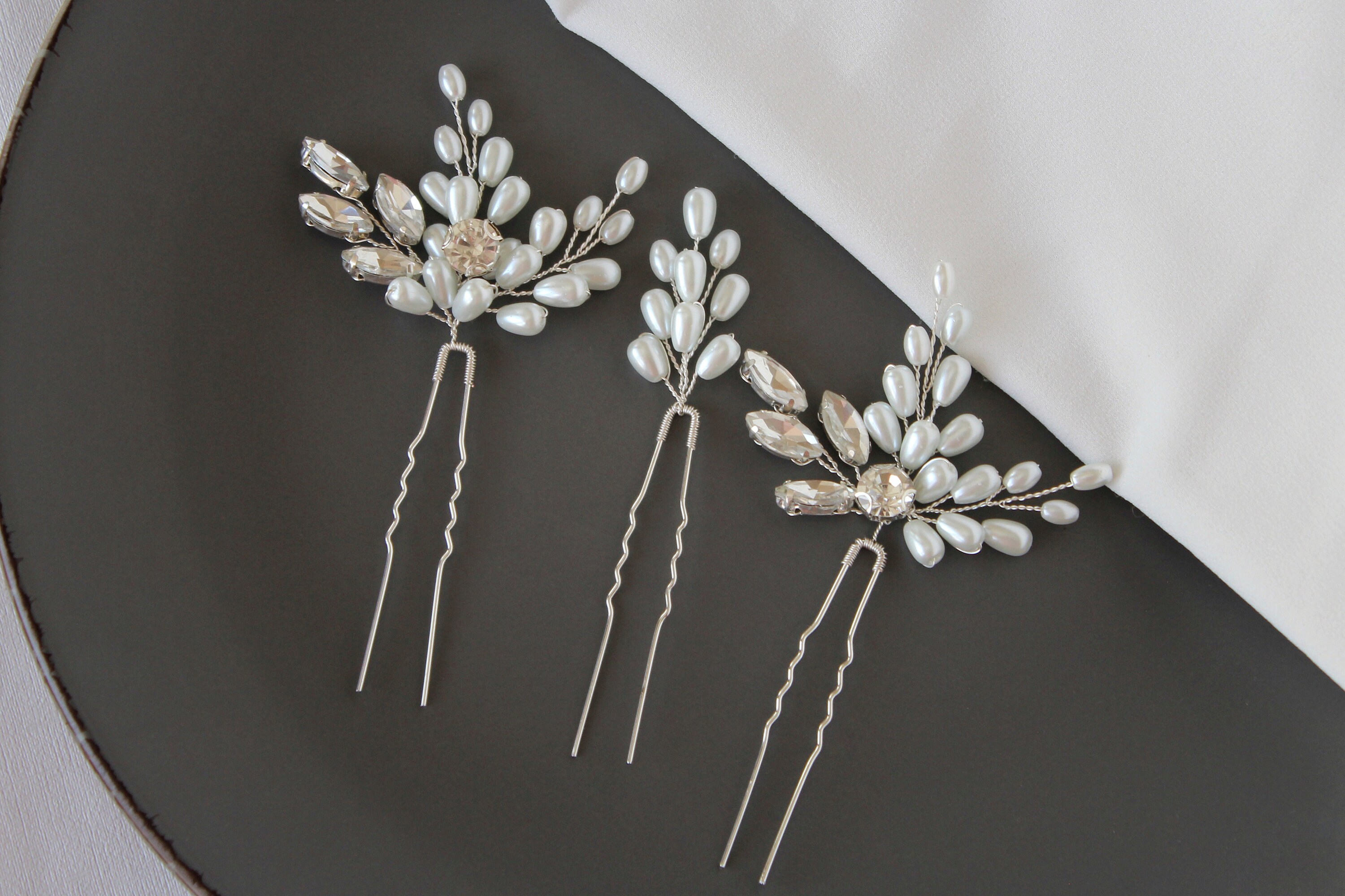 Crystal Bridal Hair Pins, Set of Hair Pins, Crystal Pearl Hair Clips ...