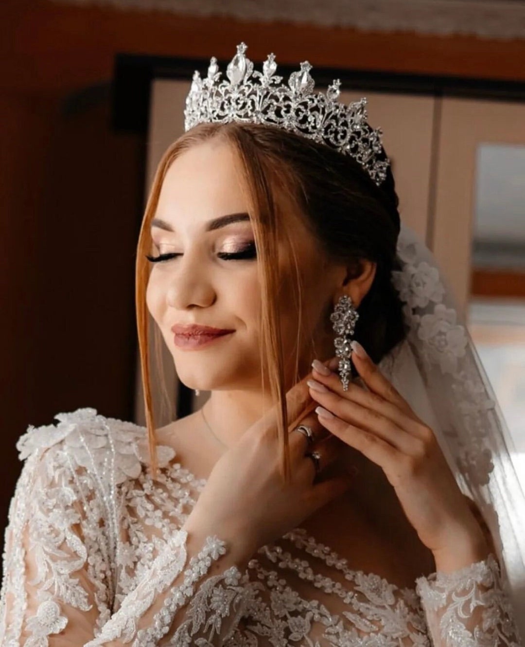 Quinceanera Crown, Bridal Silver Tiara, Elegant Tiara With Earrings ...