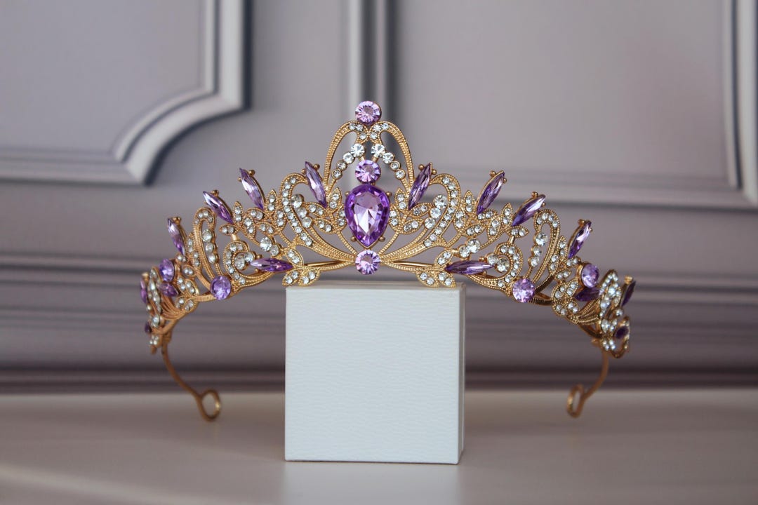Purple Tiara, Gold Tiara, Lavender Royal Crown, Crystal Bridal Tiara ...