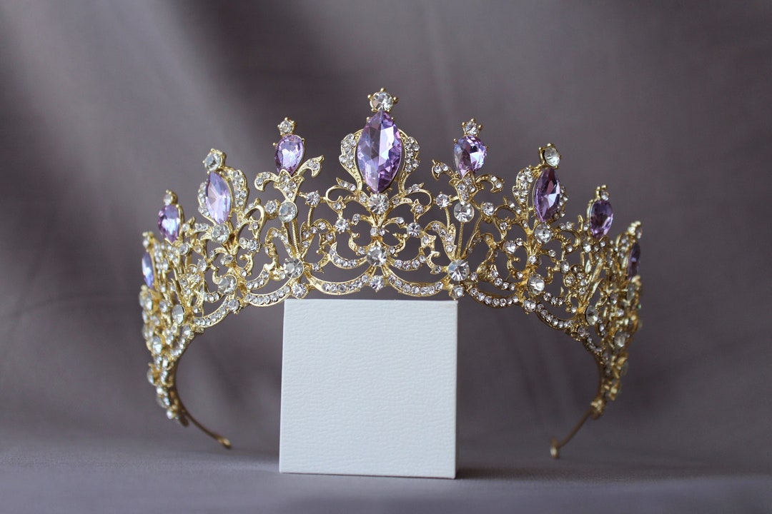 Purple Tiara, Gold Tiara, Lavender Royal Crown, Crystal Bridal Tiara ...