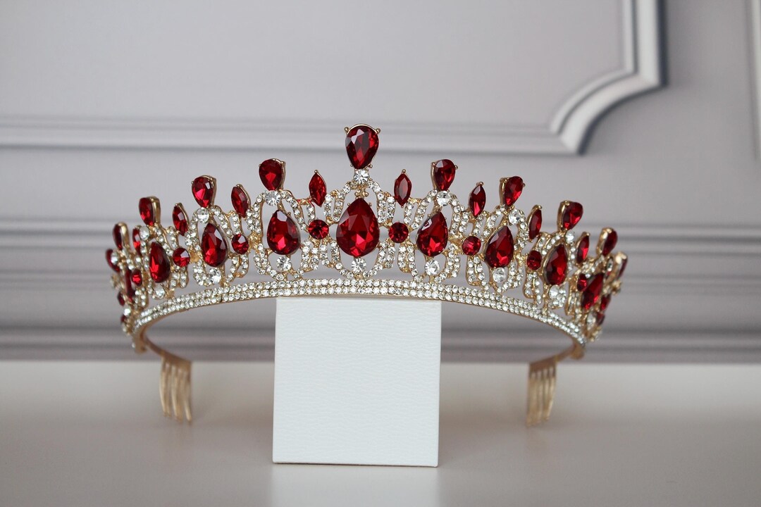 Red Tiara, Gold Tiara, Red Headpiece, Ruby Red Tiara, Crystal Tiara ...