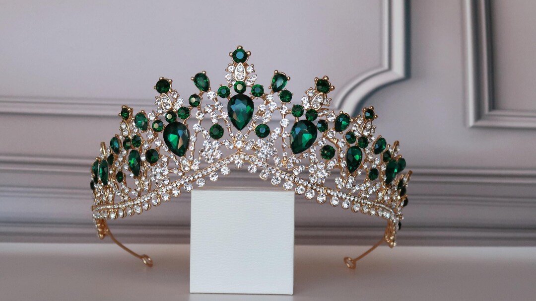 Green Crown, Green Gold Tiara, Bridal Tiara, Emerald Tiara With ...