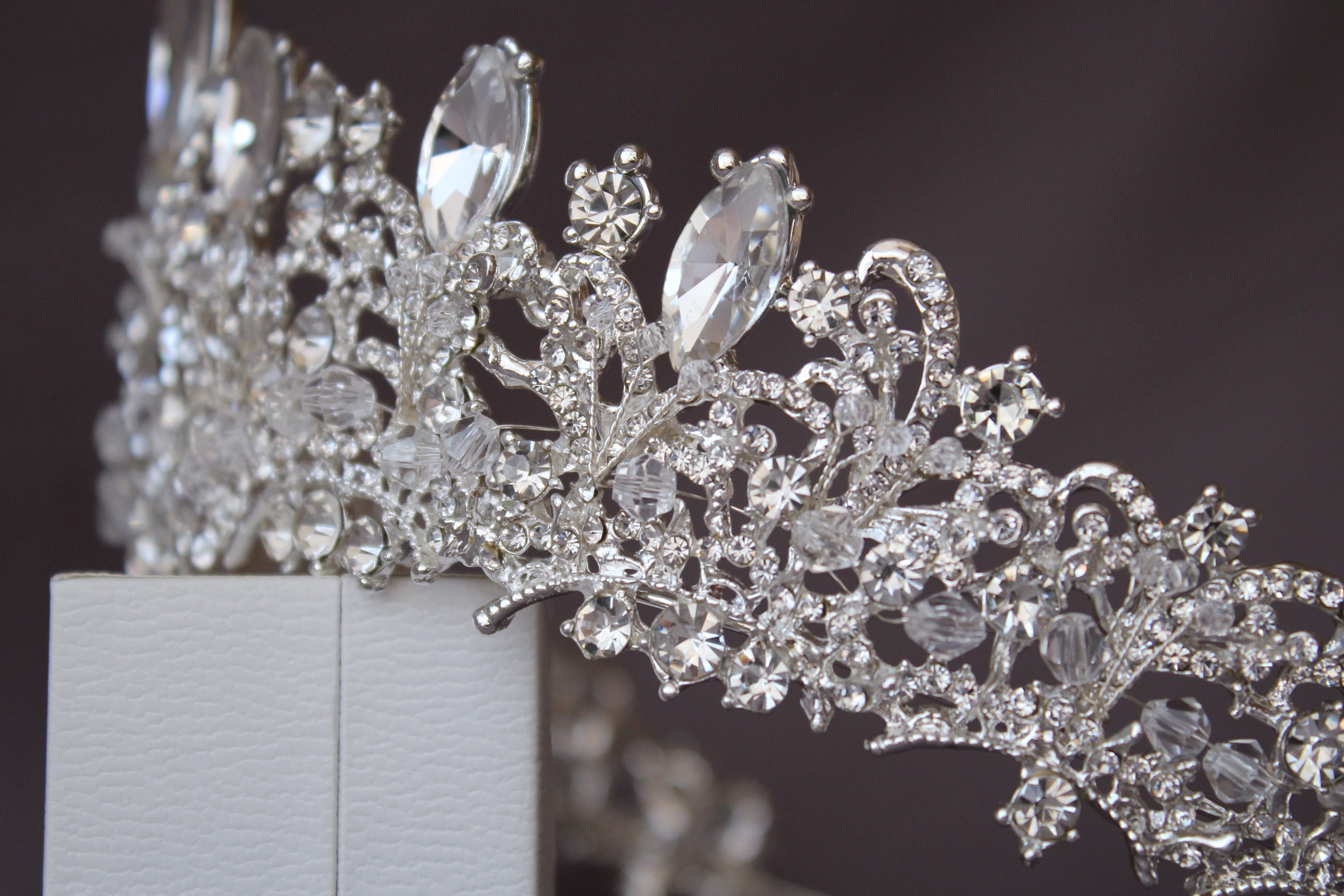 Silver Tiara, Bridal Tiara Set, Crystal Crown, Rhinestone Tiara, Floral ...