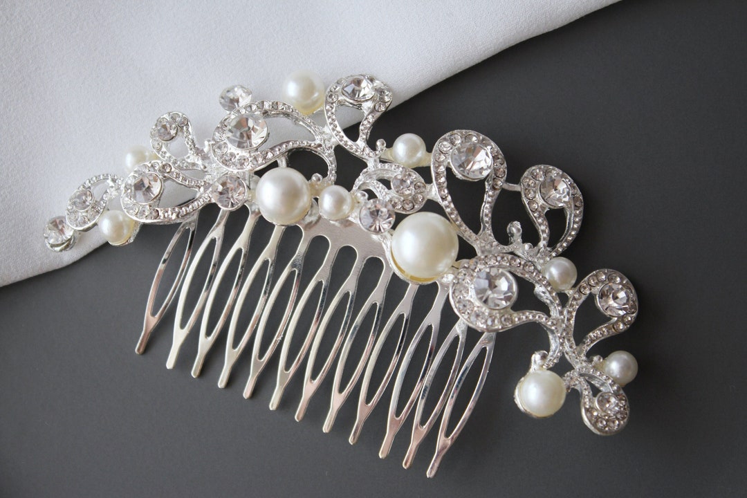Silver Bridal Hair Comb, Pearl Wedding Headpiece, Bridal Hair Piece ...