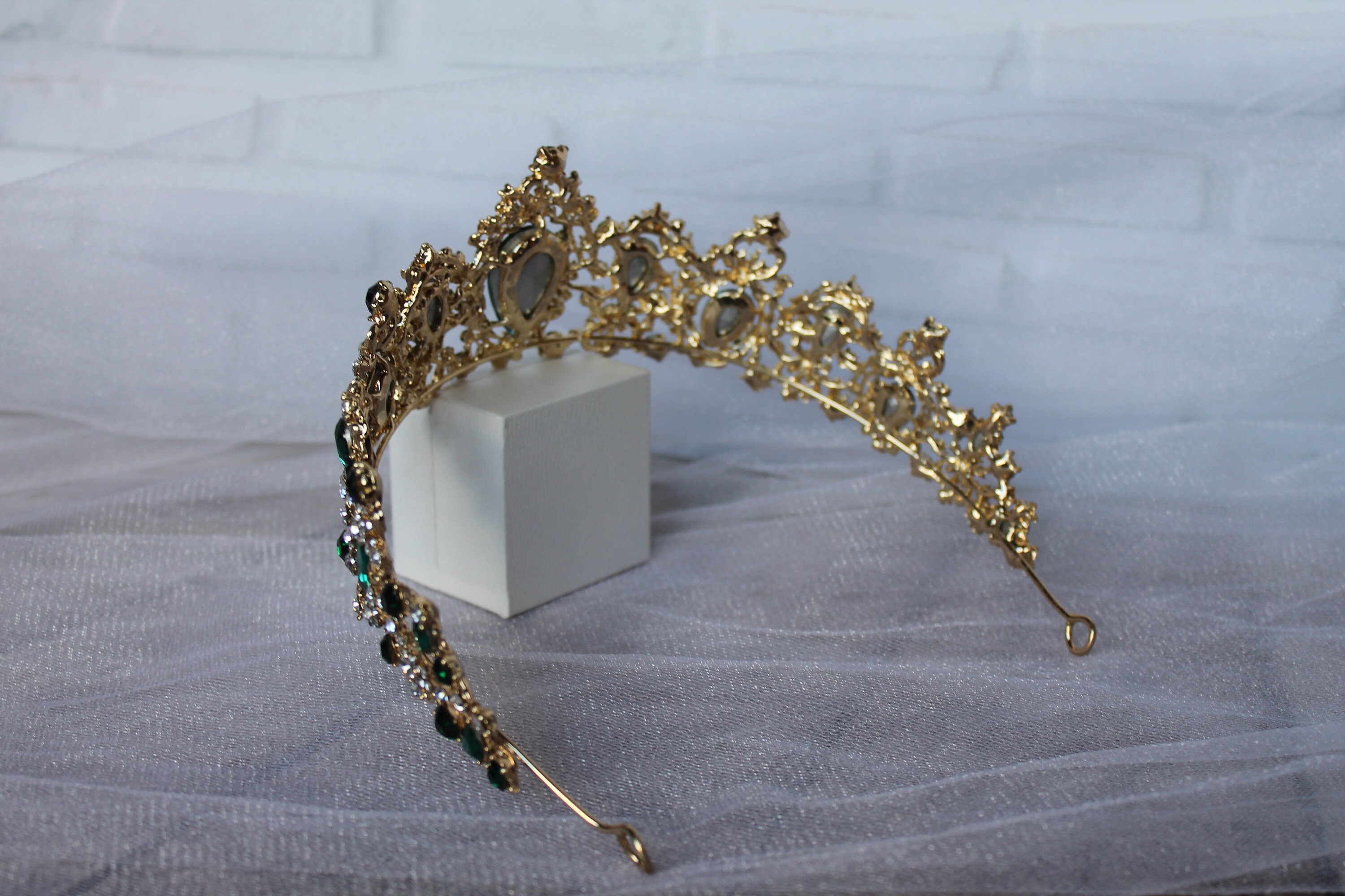 Emerald Tiara With Earringsgold Tiararoyal Crownsilver - Etsy