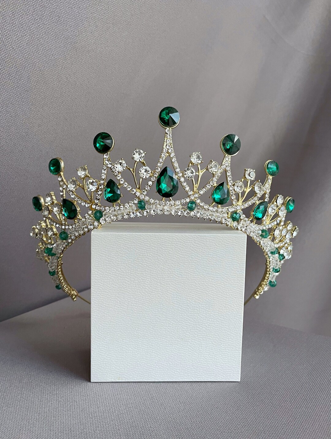 Emerald Tiara With Earrings Gold Tiara Royal Crown Princess - Etsy
