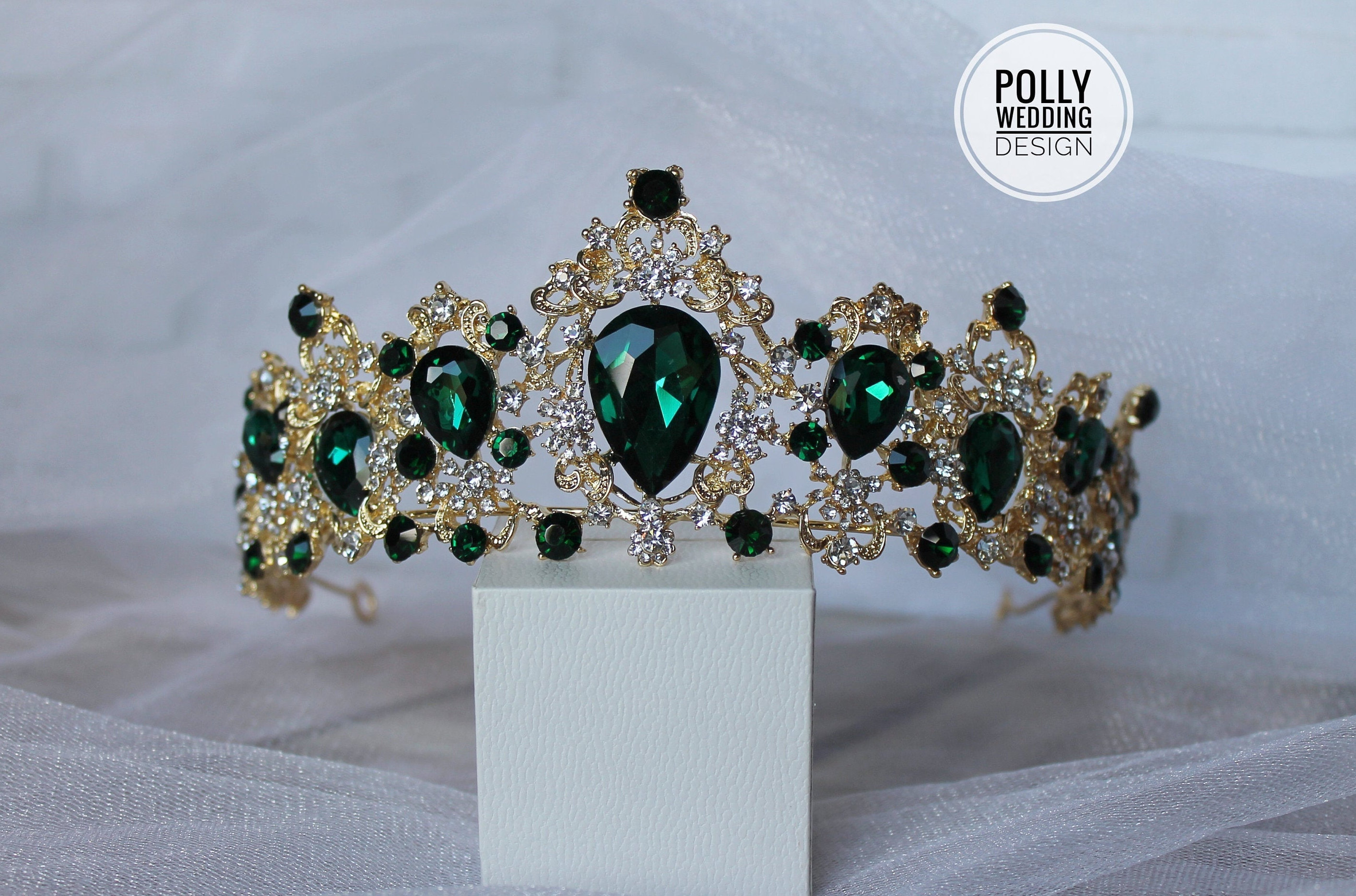 Emerald Tiara With Earringsgold Tiararoyal Crownsilver - Etsy