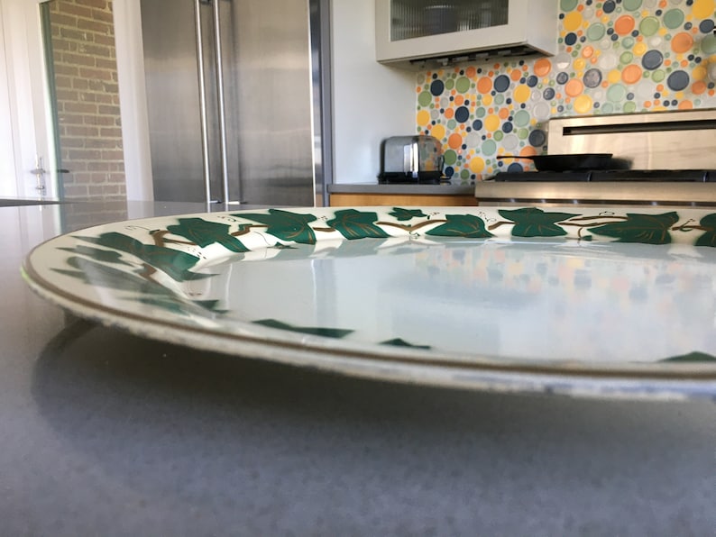 Very Large Metal Serving Tray. Cream Color With Wide Leaf ivy or Grape ...