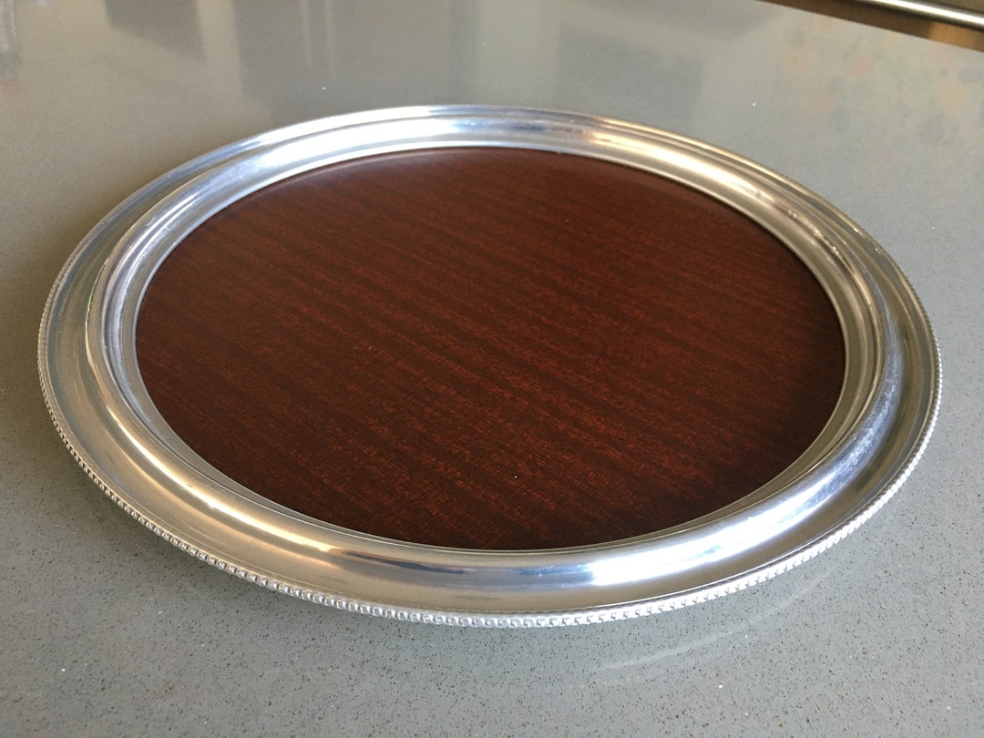 Large Round Bar Tray Has Wood Grain Formica With an Aluminum Rim. for ...