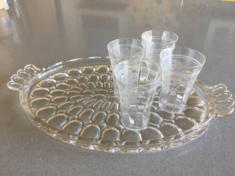Vintage Clear Glass Serving Or Vanity Tray By The Jeanette Glass Company In The Thumbprint