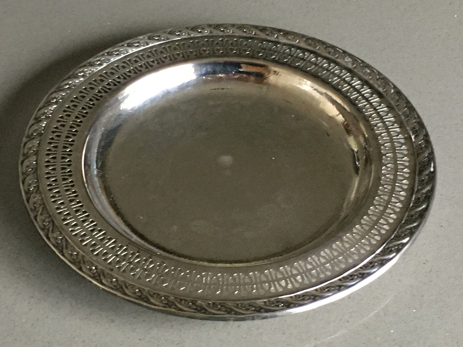 Vintage Round Silver Plate Bowl With Pierced Edge, Fancy Border, and an ...
