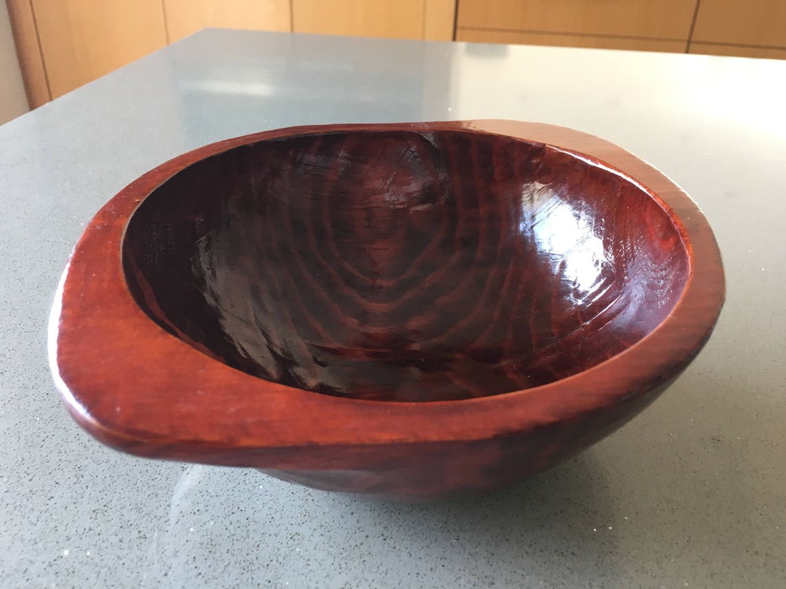 Small Round Red Wood Bowl With Handles is Hand Carved. - Etsy