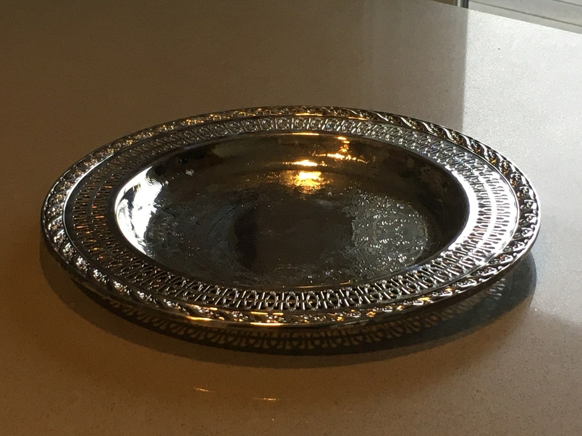 Vintage Round Silver Plate Bowl With Pierced Edge, Fancy Border, and an ...