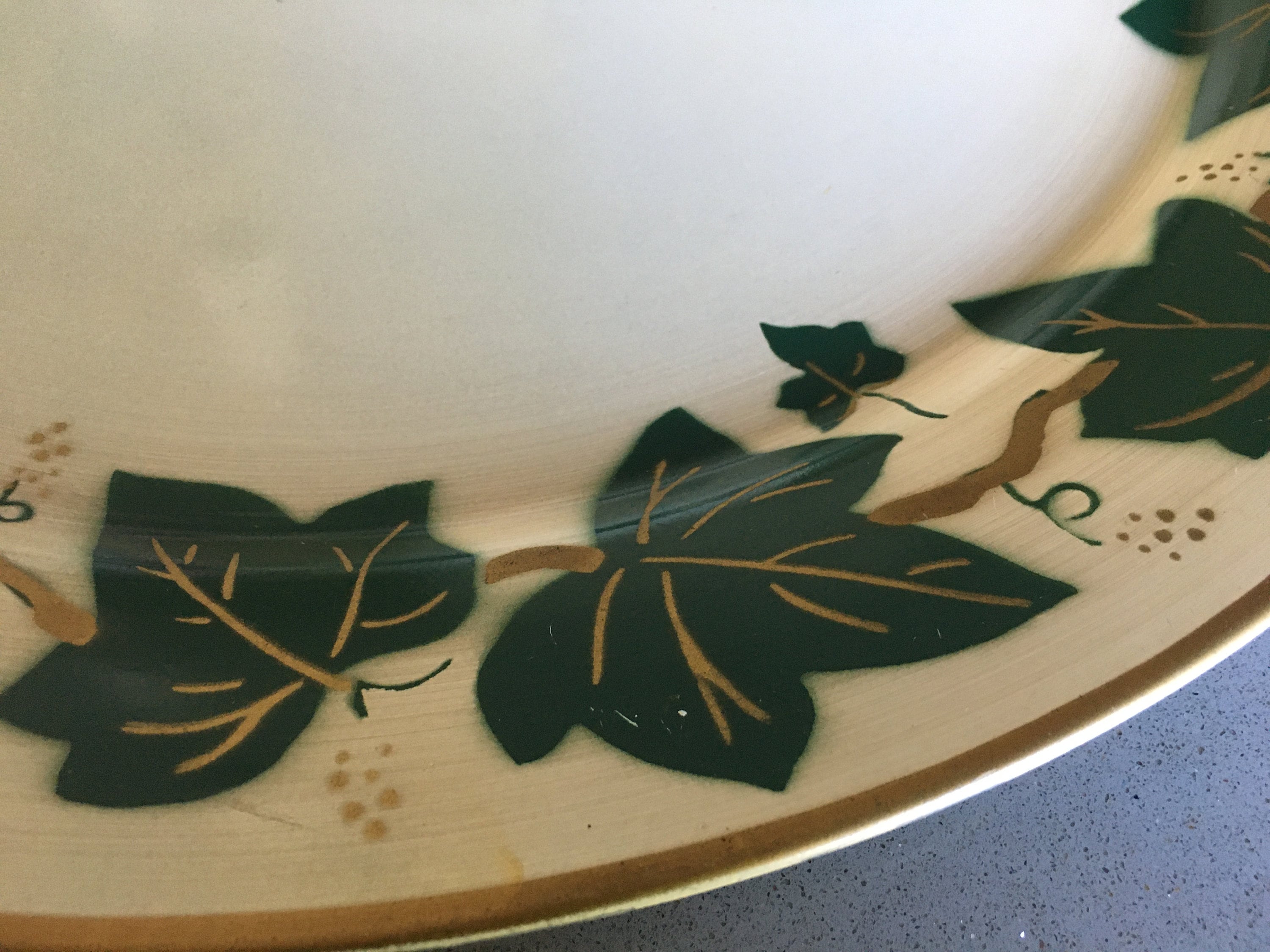 Very Large Metal Serving Tray. Cream Color With Wide Leaf ivy or Grape ...