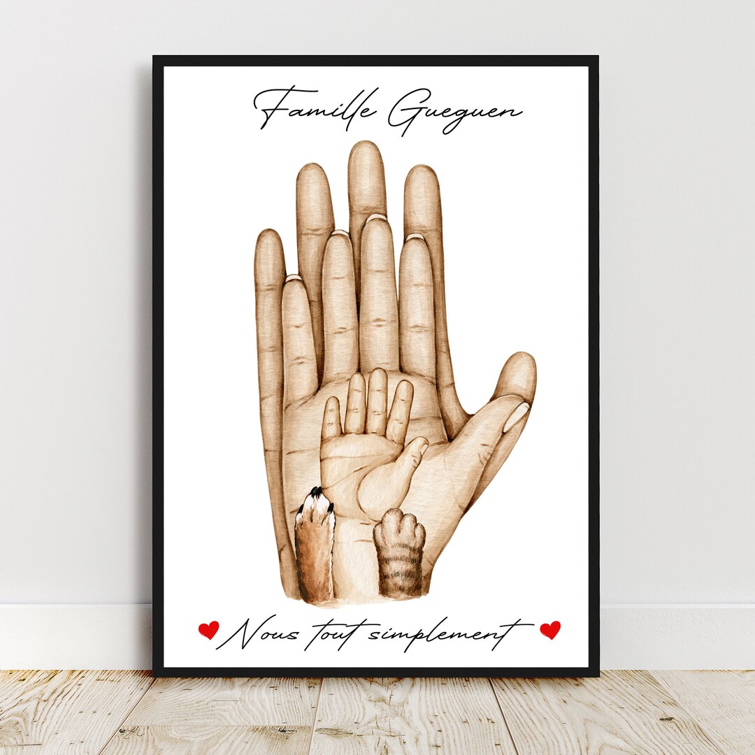 Personalized Family Illustration, A4 Poster Family Hand in Hand, Father ...