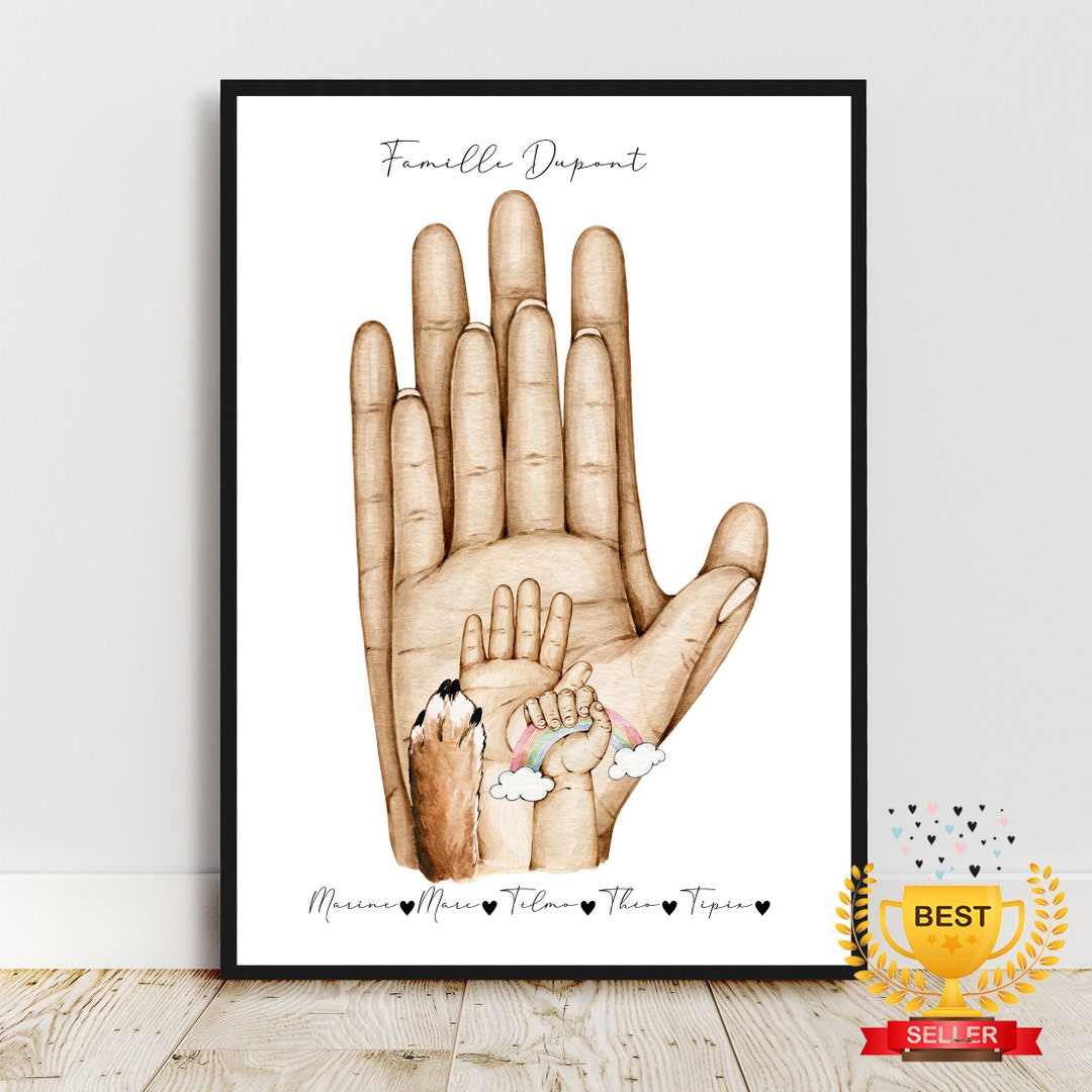 Personalized Portrait A4 Poster Family Hand in Hand - Etsy