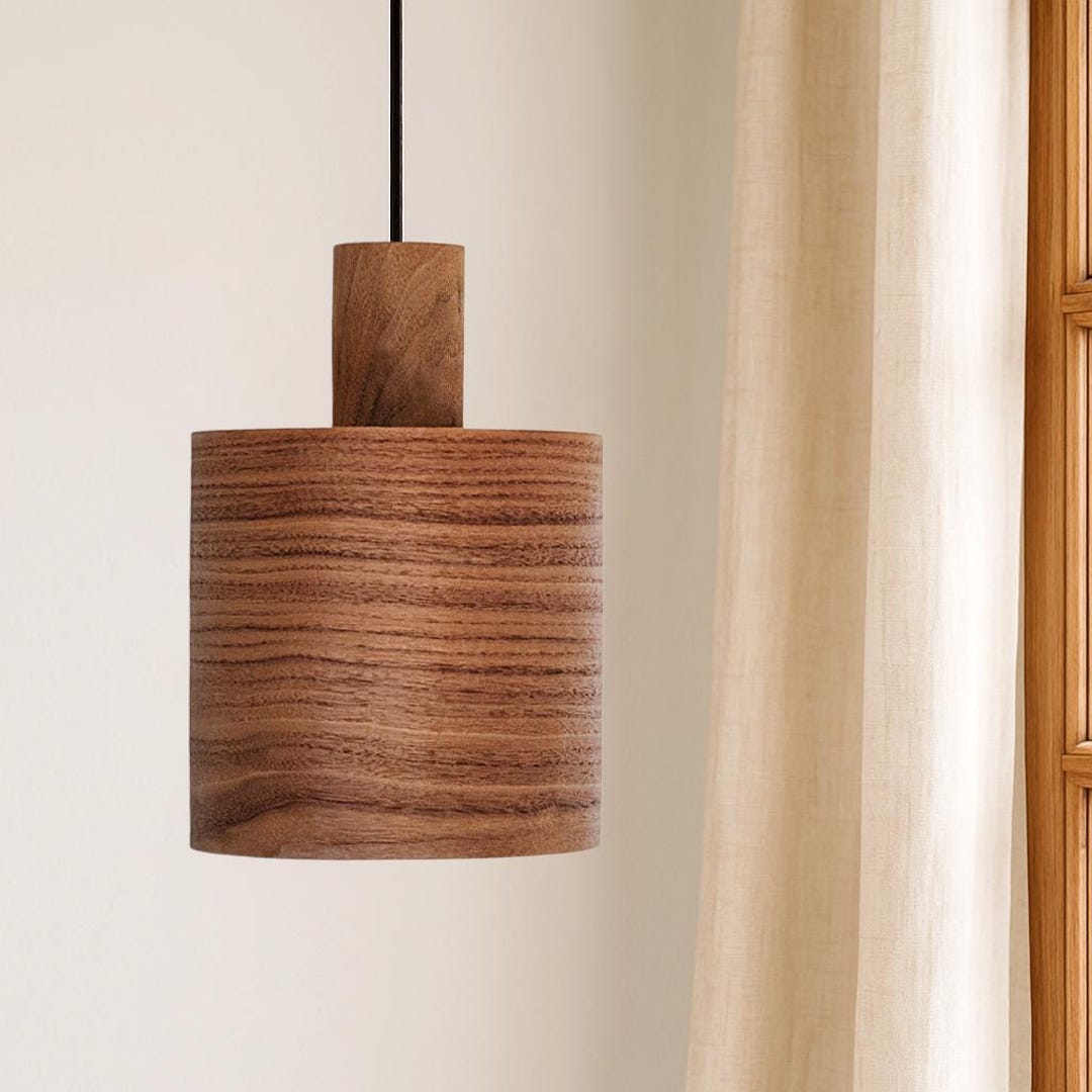 Rustic Walnut Light Fixture for Dining Room , Mid Century Walnut Lamp ...