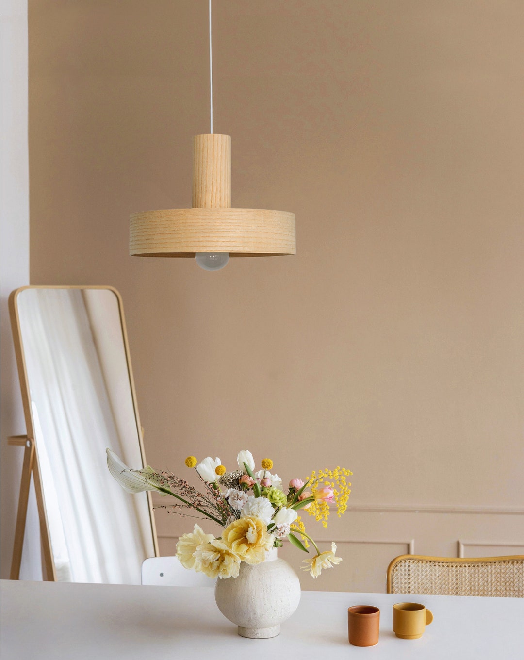 Ash Lamp Shade, Scandinavian Decor Wood Pendant Light, Cottage Decor ...