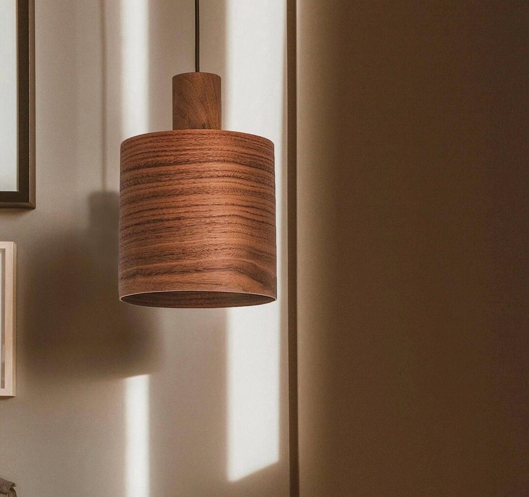 Rustic Walnut Light Fixture for Dining Room , Mid Century Walnut Lamp ...