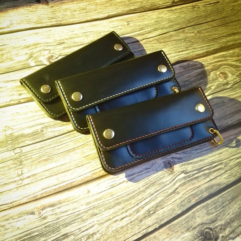 Trucker Wallet Black Color Handmade Leather Long Wallet Mans - Etsy