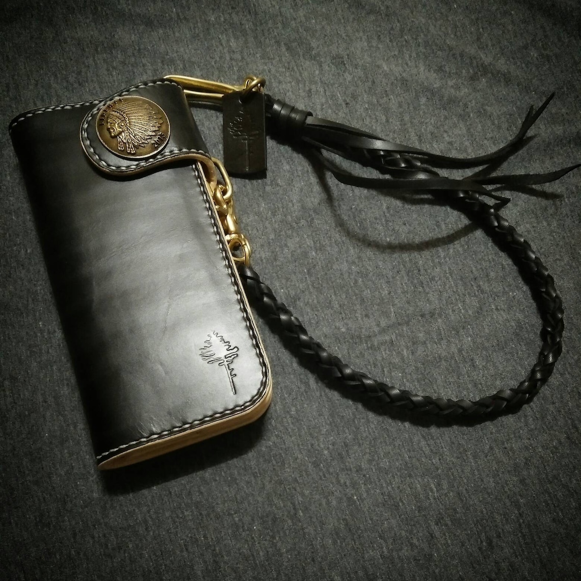 Biker Wallet and Braided Chain Set Handmade Leather Long | Etsy