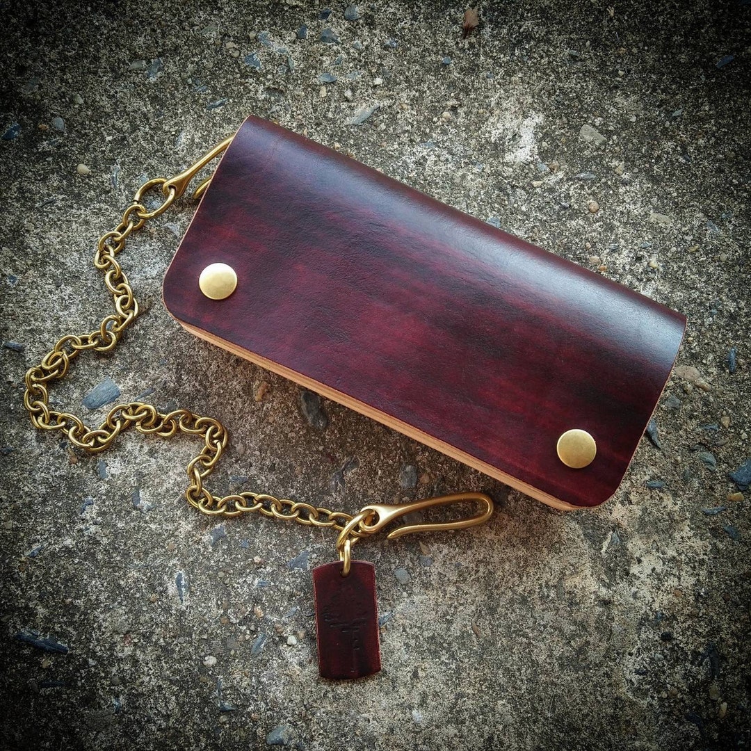 Trucker Wallet and Brass Chain, Biker Wallet, Handmade Leather Long ...