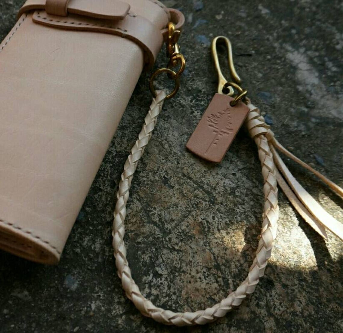 Braided Wallet Chain Leather Braided Chain Handmade Veg-tan - Etsy
