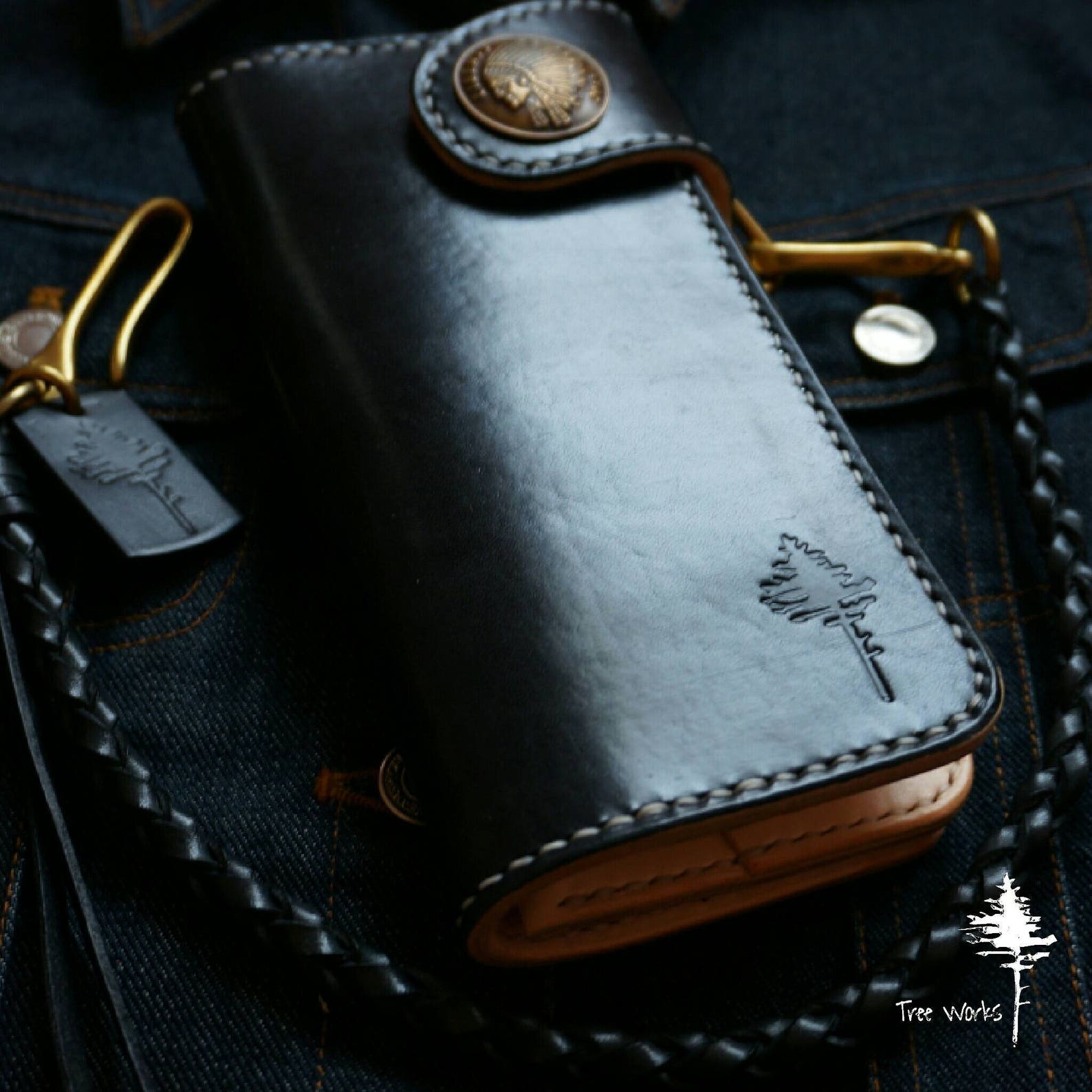 Biker Wallet and Braided Chain Set Handmade Leather Long | Etsy