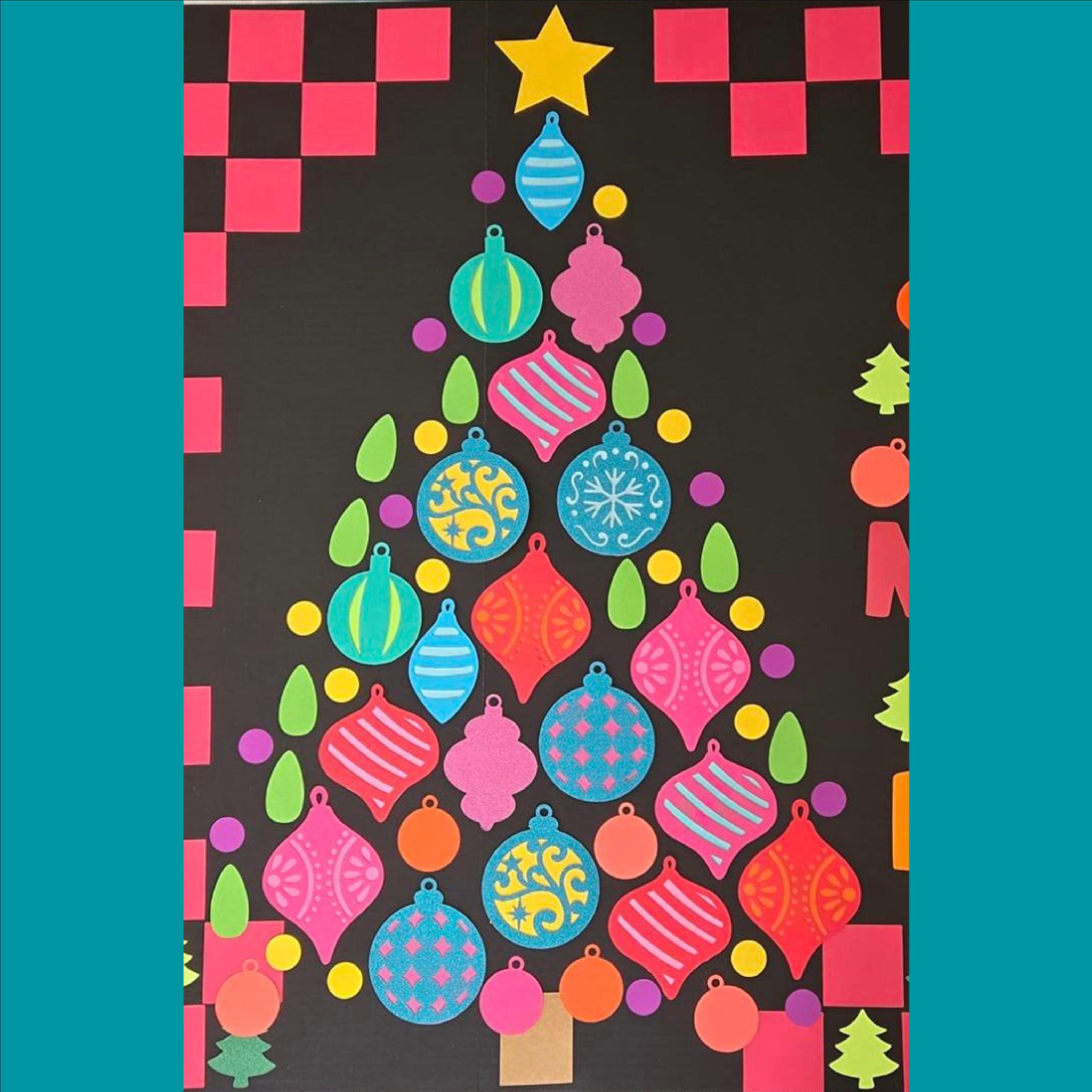 Retro Christmas Bulletin Board Kit: Bright Ornament & Tree Display for ...