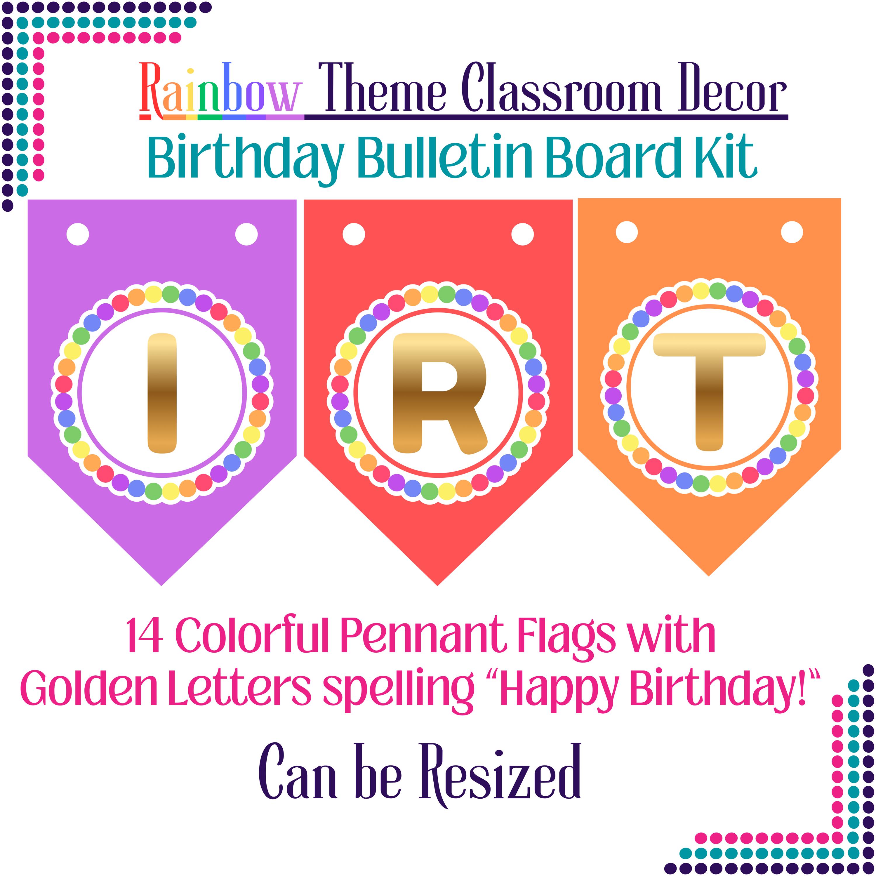 Rainbow Birthday Digital Bulletin Board Kit - Classroom Decoration ...