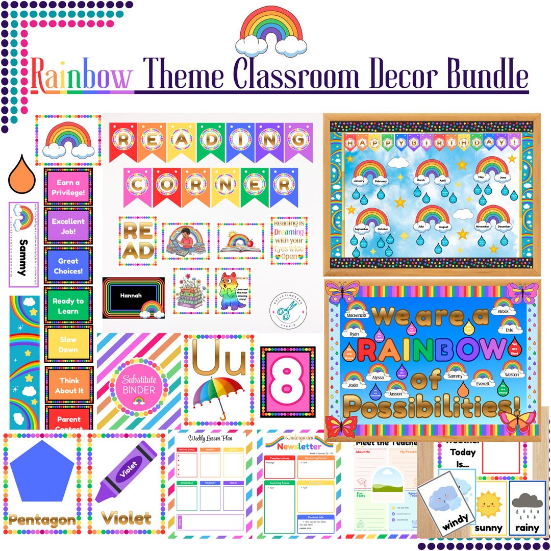 Rainbow Theme Classroom Decor Bundle - Colorful Educational Decorations ...