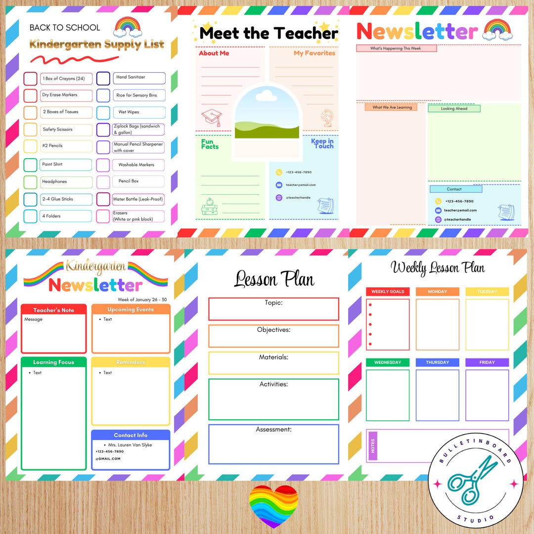 Rainbow Classroom Teacher Planner Set, Newsletter, Supply List (digital ...