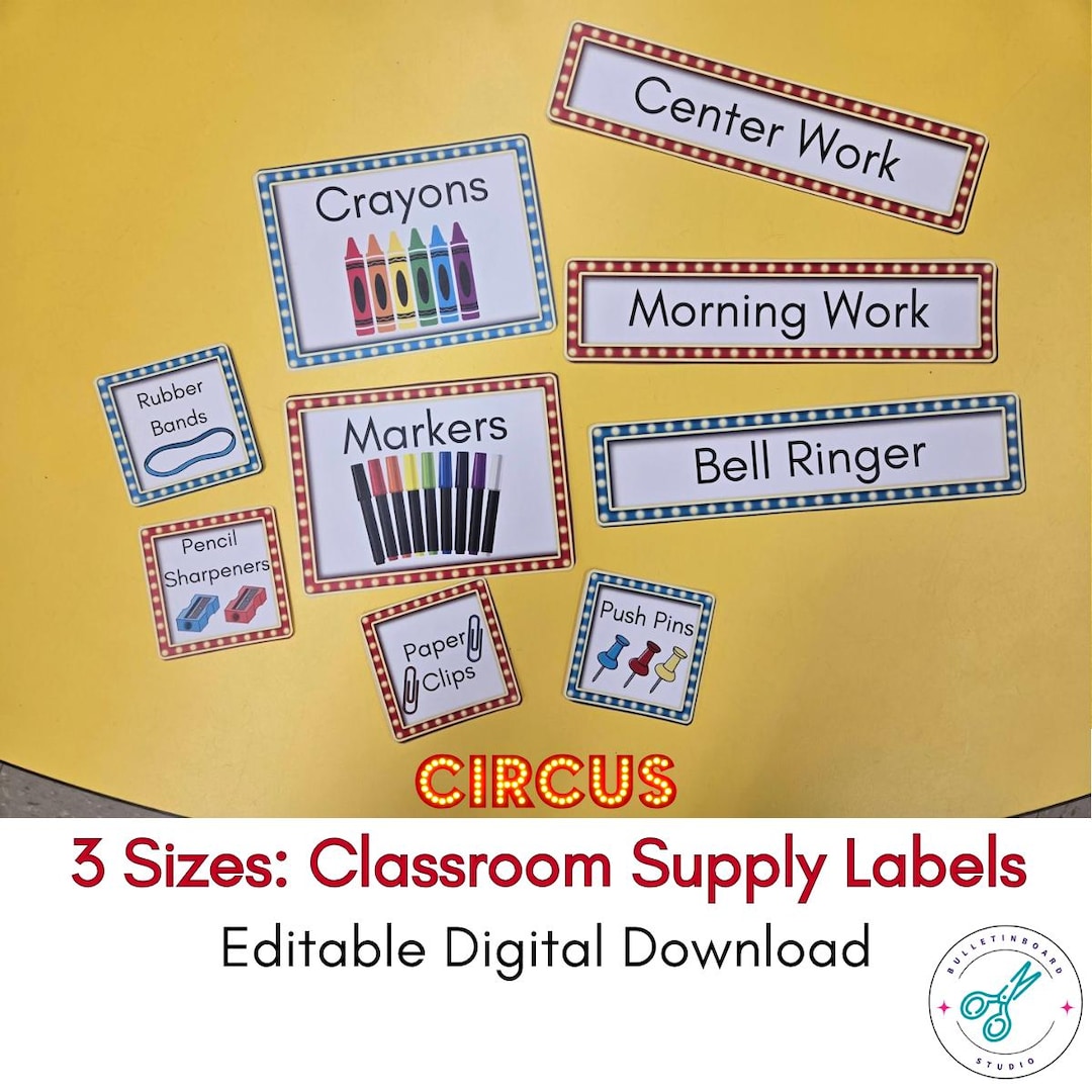 Circus Theme Editable Visual Classroom Supply Labels - Three Sizes ...