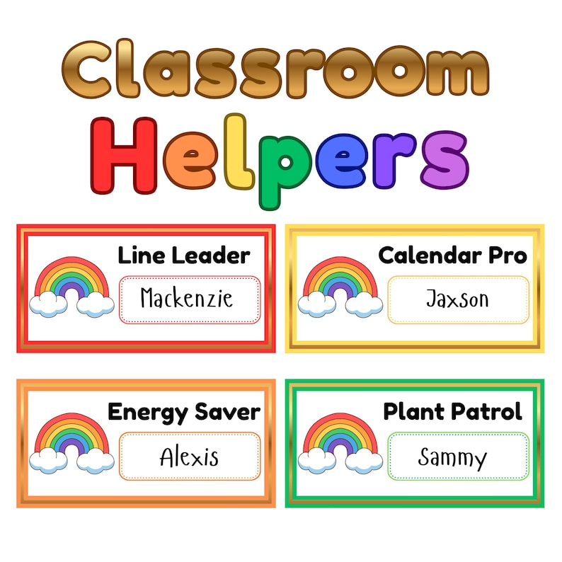 Rainbow Classroom Helpers Chart Student Job Assignments Educational ...