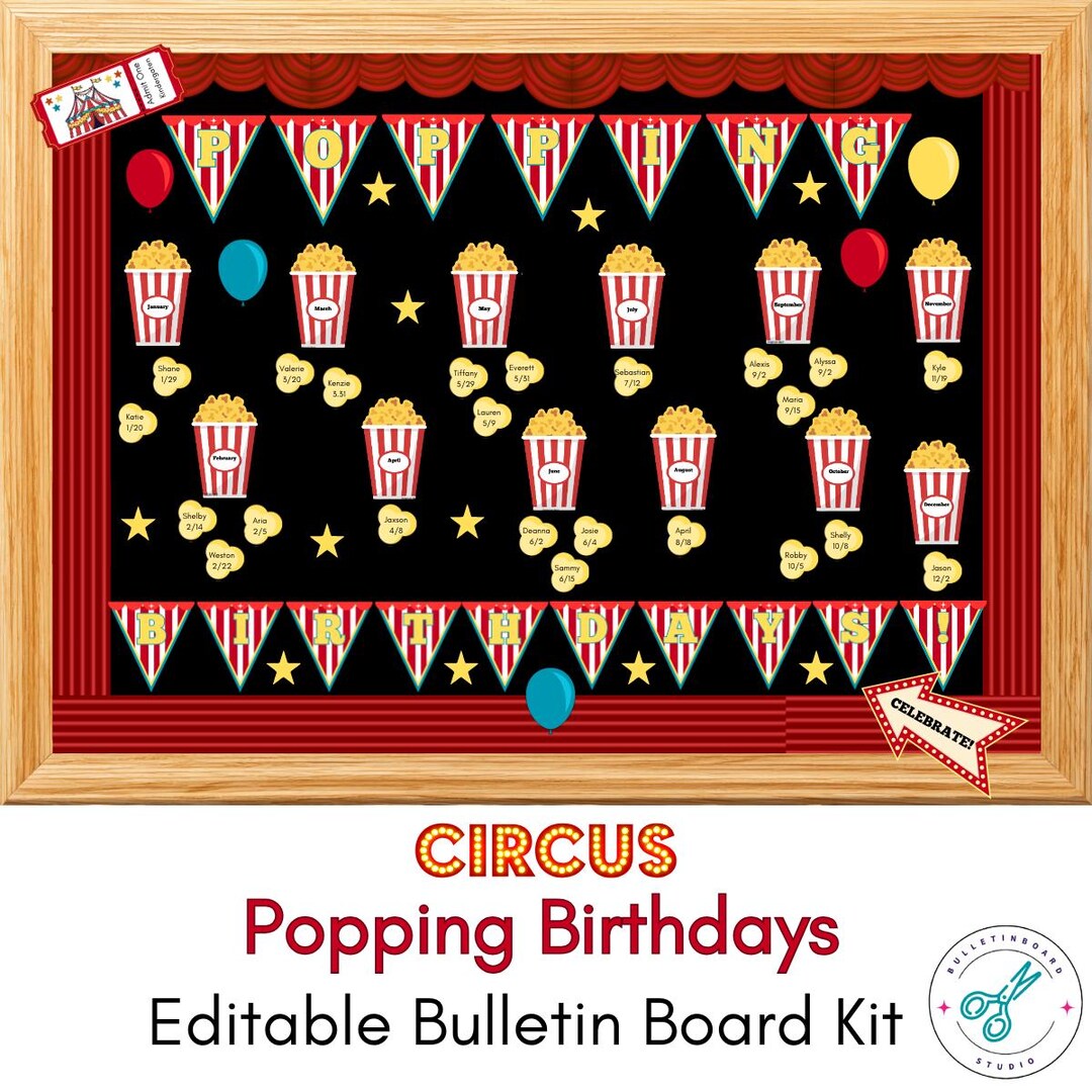 Circus Popping Birthdays Editable Bulletin Board Kit (digital Download ...