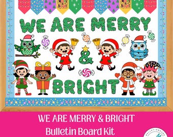 Classroom Door Decor, Merry and Bright Christmas Bulletin Board Kit ...