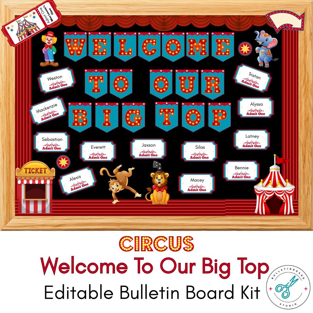 Circus Bulletin Board Kit, Editable Student Tickets, Carnival Classroom ...