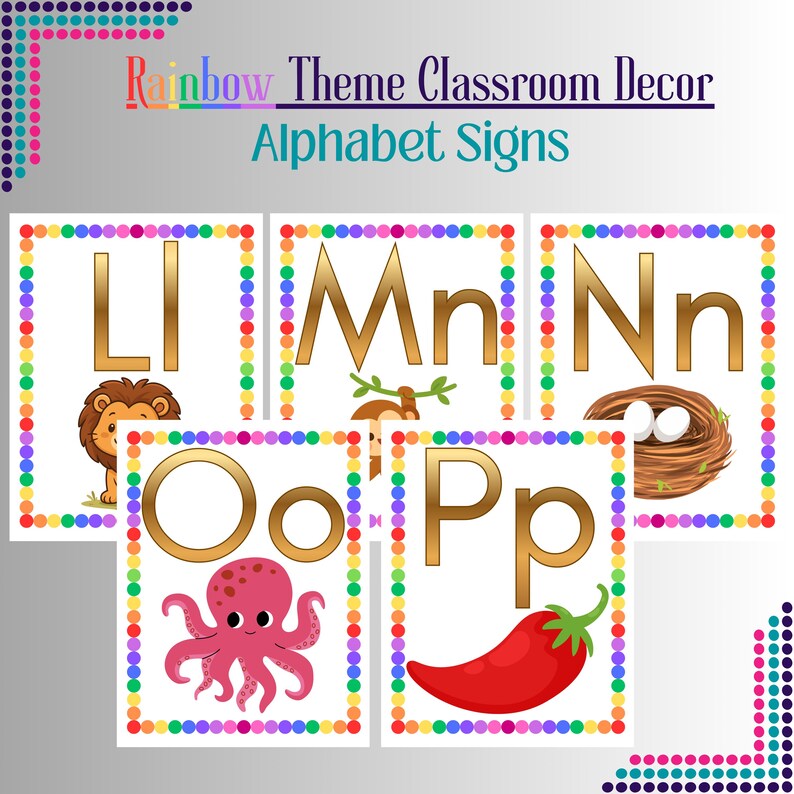 Rainbow Alphabet Posters ABC Wall Art Classroom Decor Teacher Tools ...