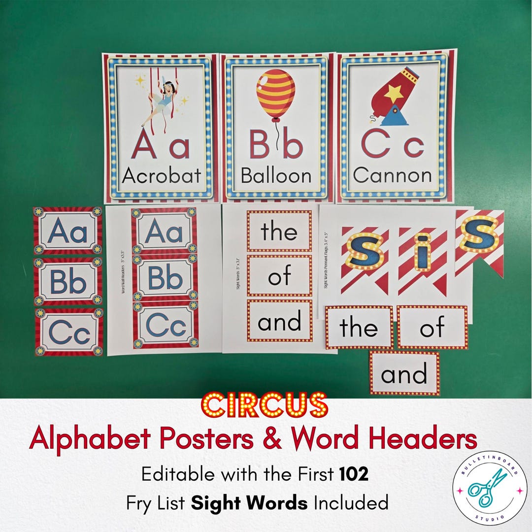 Circus Theme Alphabet Posters, Word Wall Headers & Fry Sight Words ...