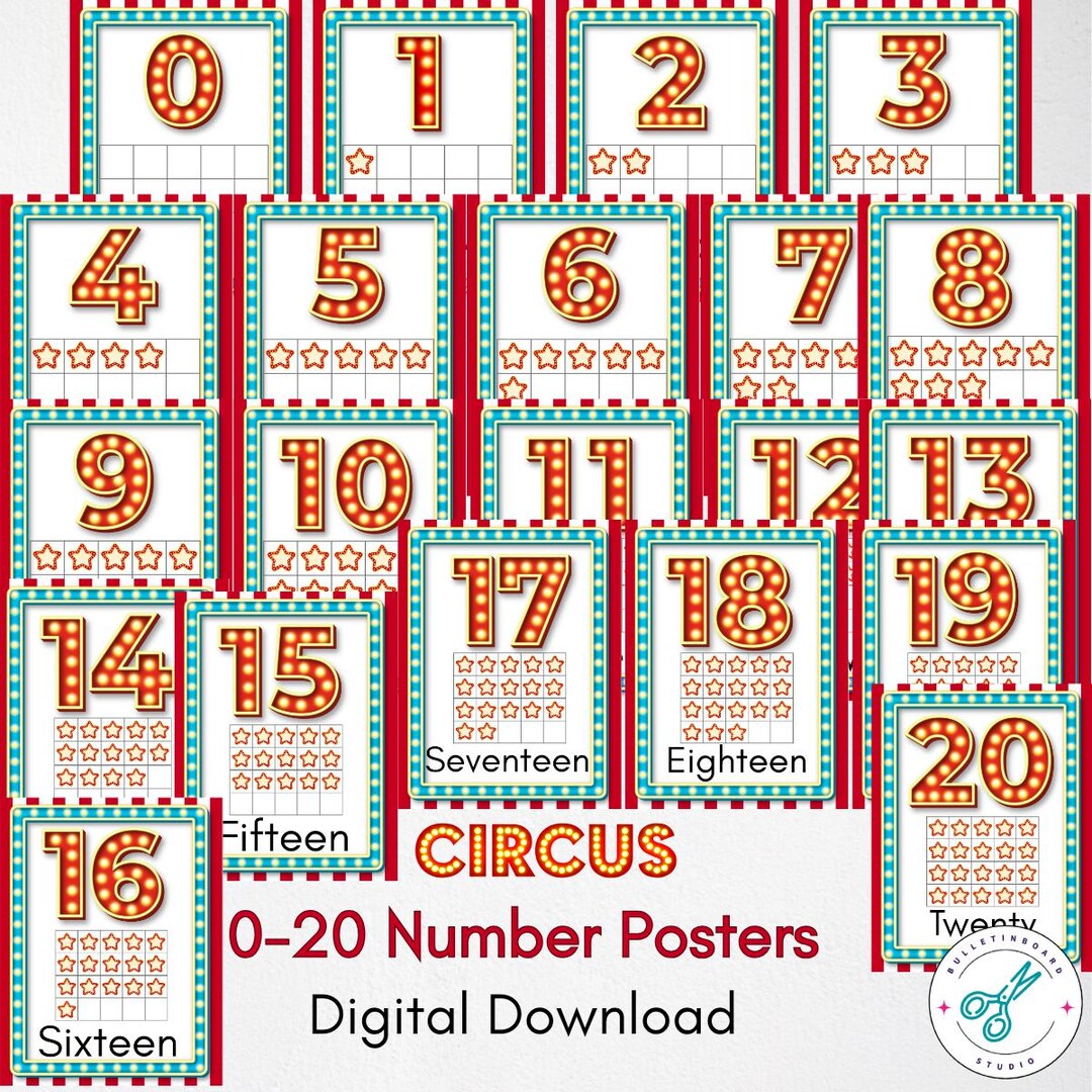 Circus 0-20 Number Posters – Ten Frames, Math Wall Decor (digital ...