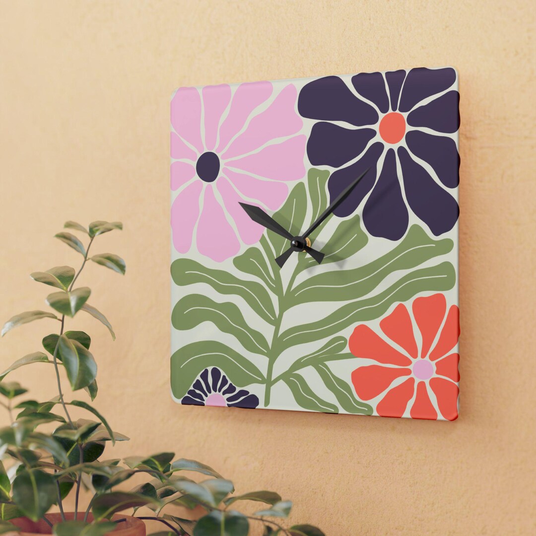 Vintage Inspired Boho Floral Wall Clock Botanical Bedroom Decor Spring ...