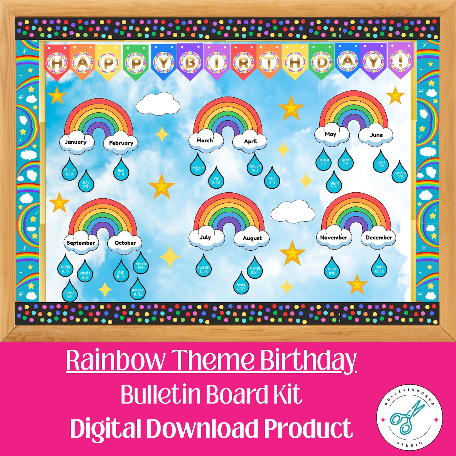 Rainbow Birthday Digital Bulletin Board Kit - Classroom Decoration ...