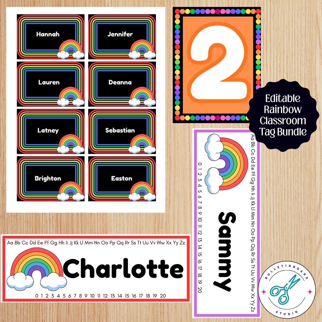 Rainbow Classroom Bundle: Desk Name Tags, Locker Labels, Table Group ...